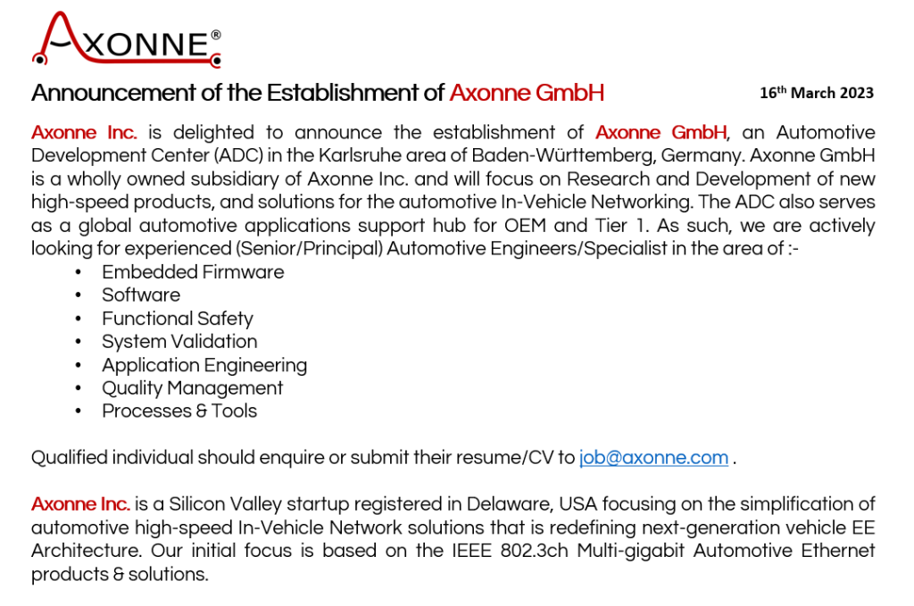 Axonne Inc. – In-Vehicle Network Simplified