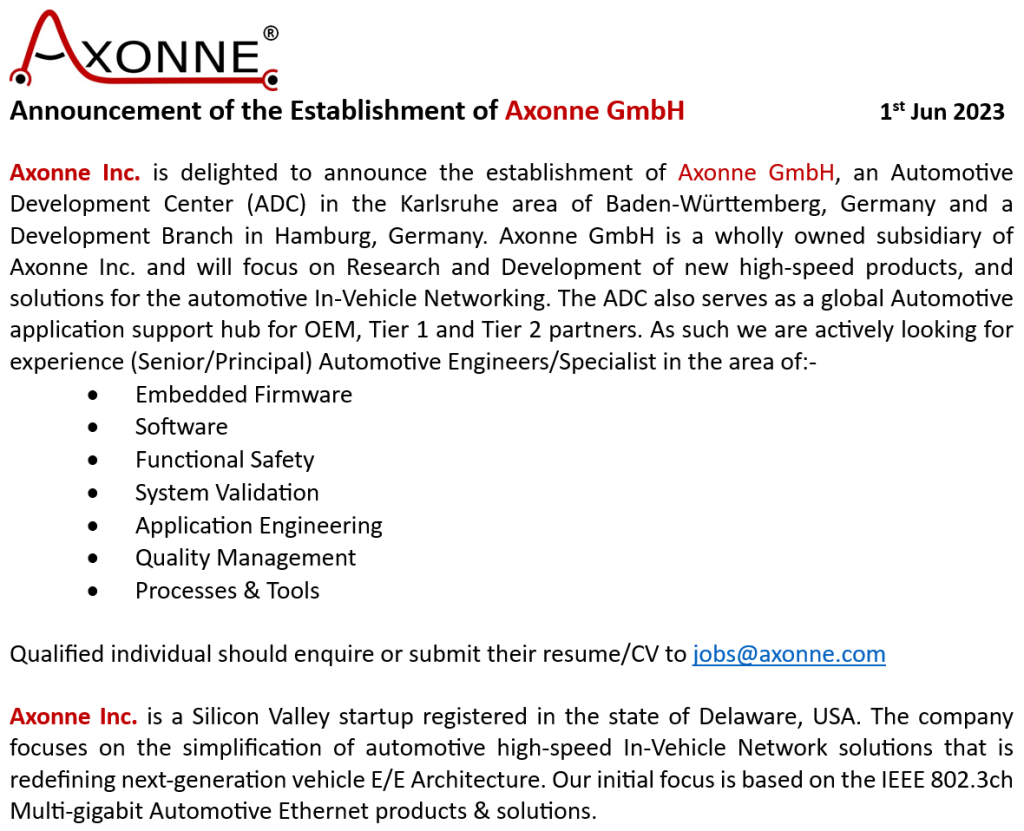 Axonne Inc. – In-Vehicle Network Simplified